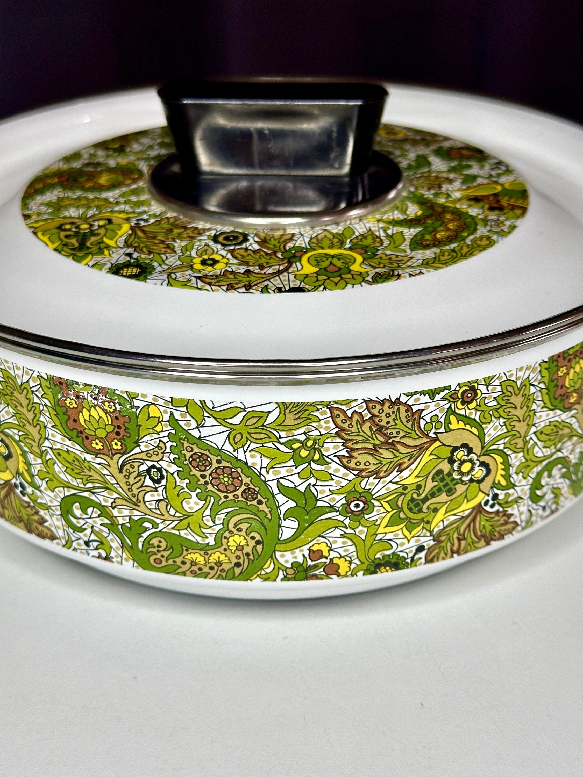 Vintage MCM Fancipan Green and Yellow Paisley Enamel Pan With - Etsy