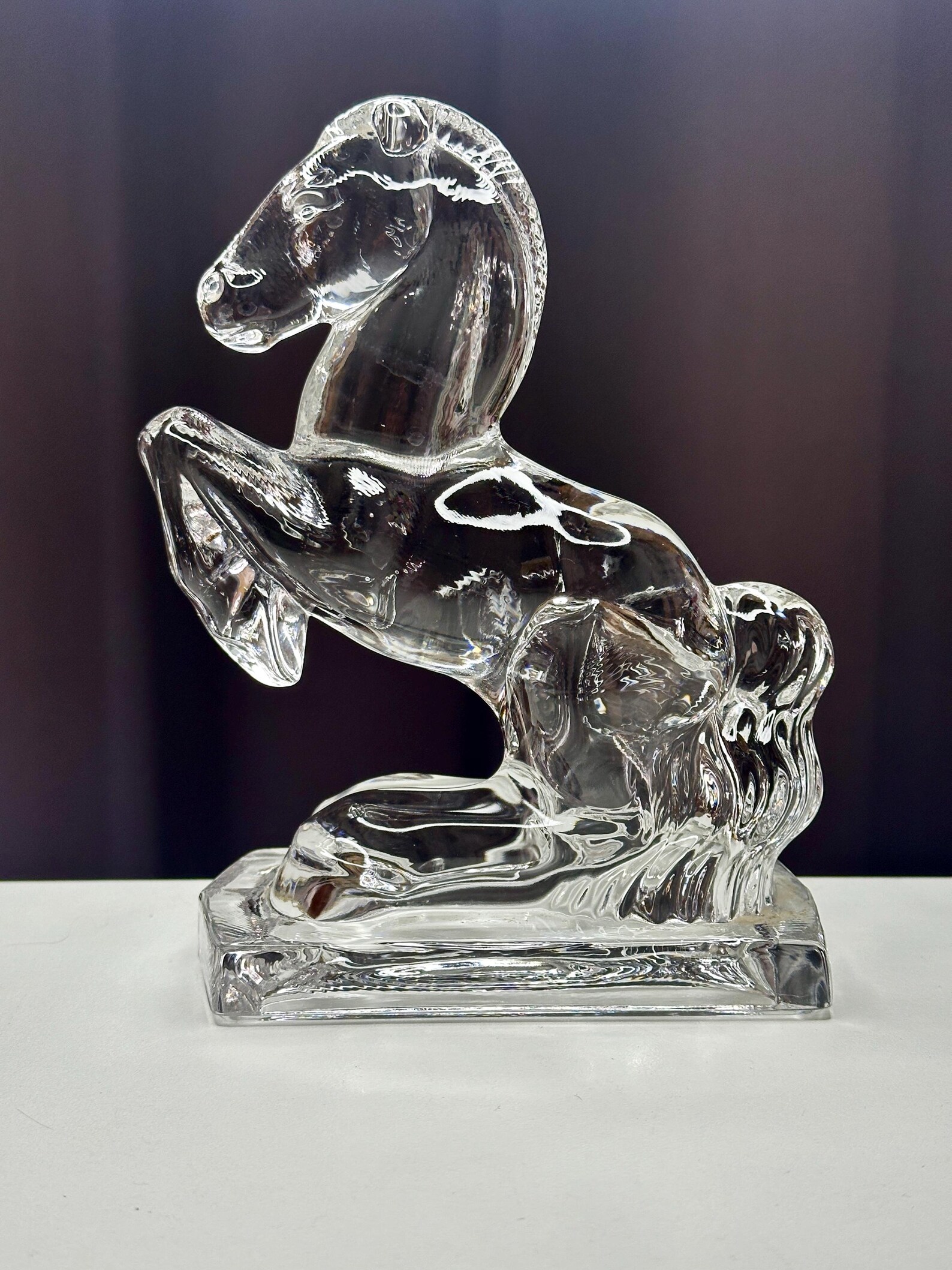 Vintage L.E. Smith Large Clear Glass Rearing Horse Figurine or Single ...