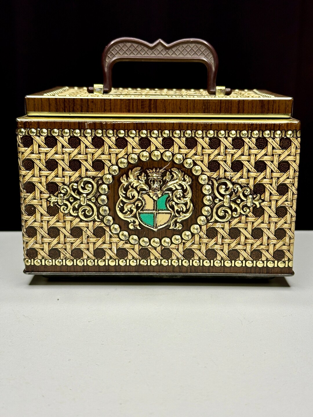 Vintage Metal Decorated Rattan Pattern Treasure Box/bank/trinket Box ...