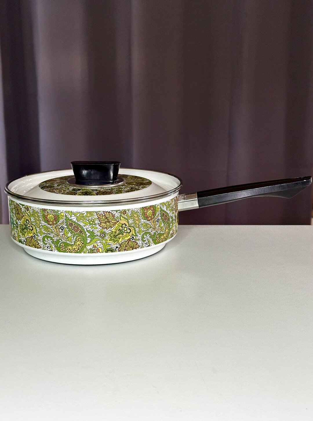 Vintage MCM Fancipan Green and Yellow Paisley Enamel Pan With - Etsy