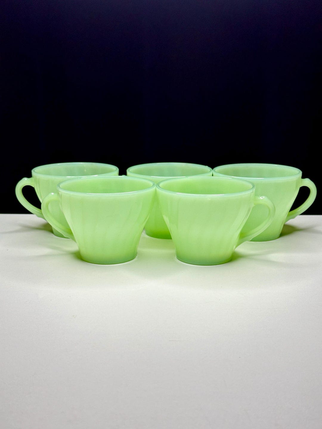 Set of Five Vintage Fire King Jadeite Swirl Coffee Cups/vintage Jadeite ...