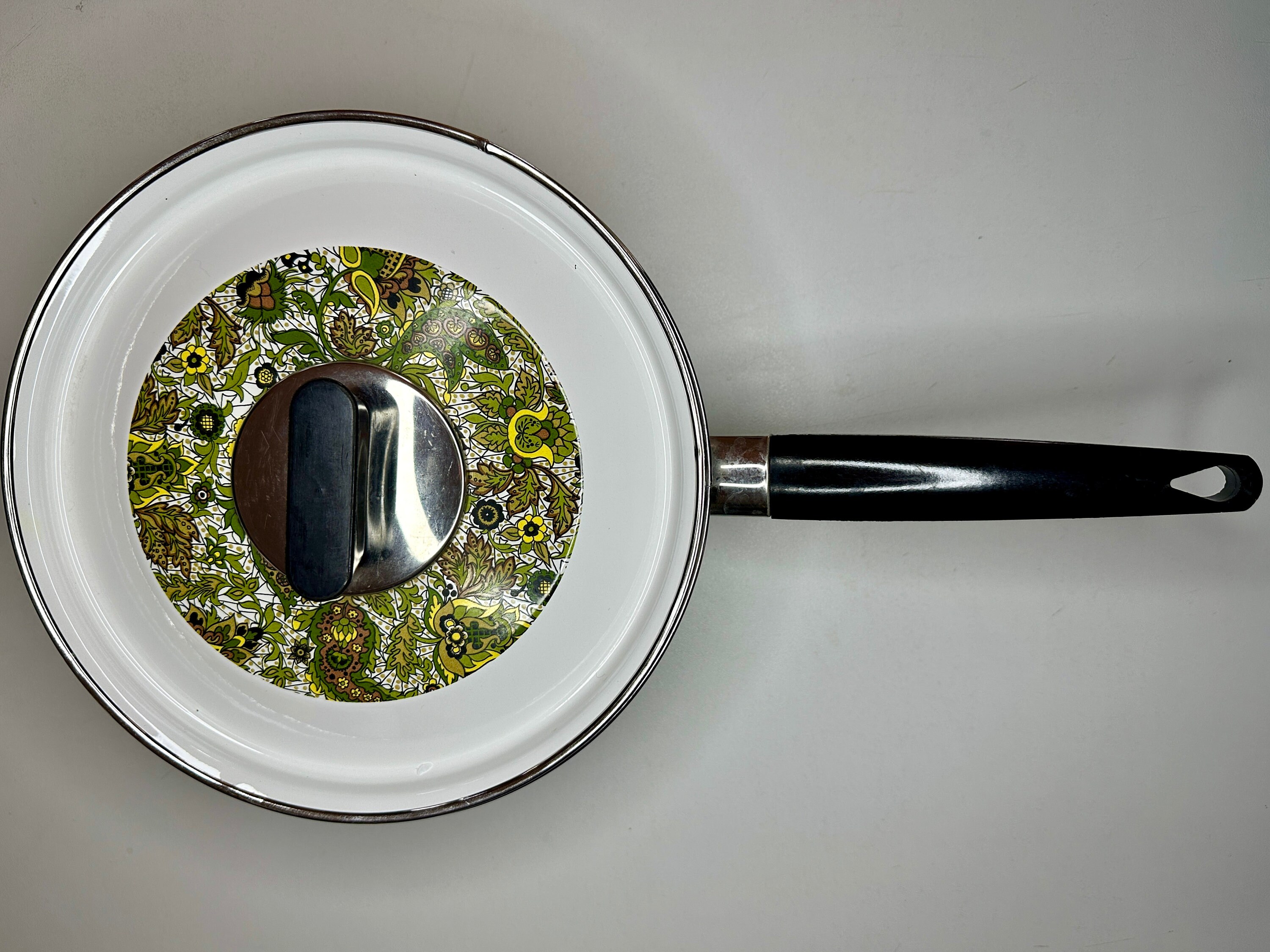 Vintage MCM Fancipan Green and Yellow Paisley Enamel Pan With - Etsy