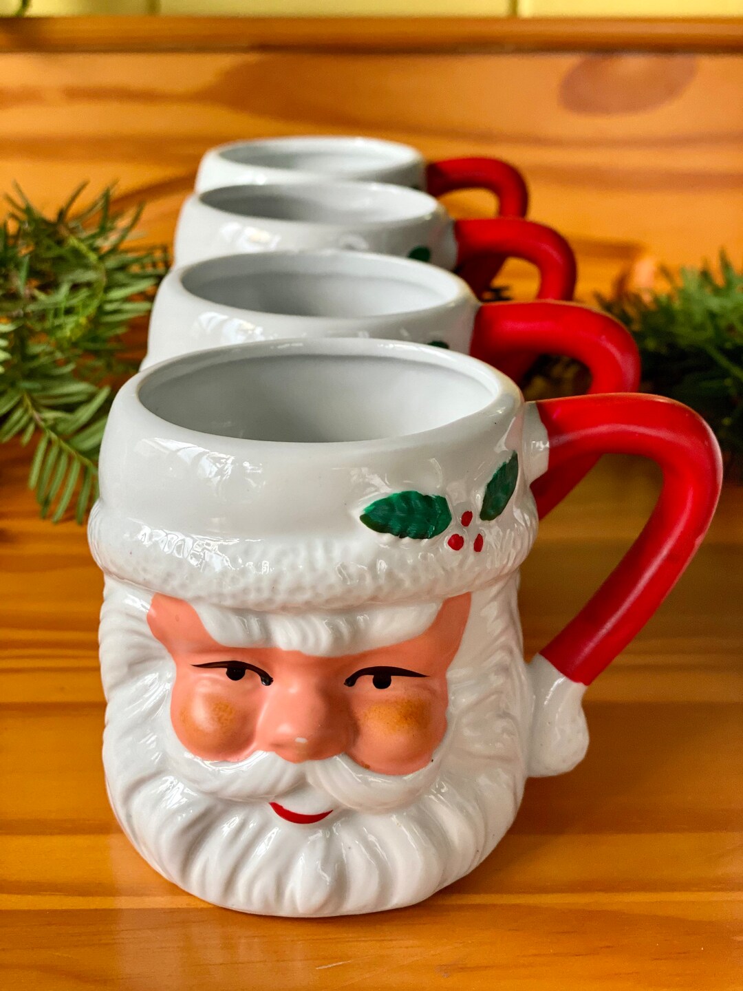Four Classic Vintage Hand Painted Vintage Santa Head Shot Mugs - Etsy