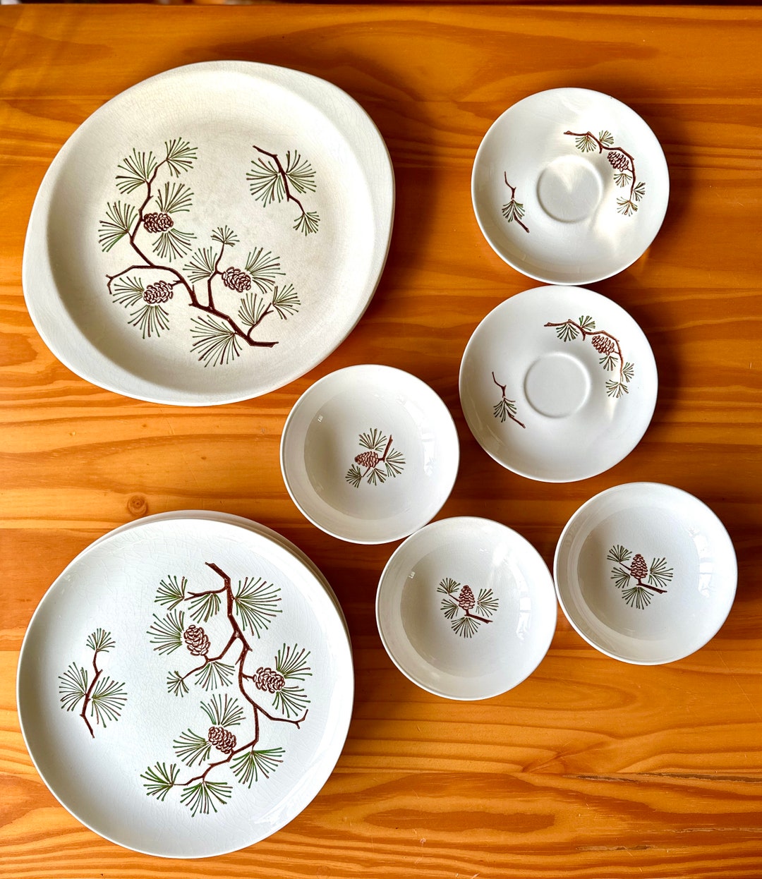 Your Choice of Vintage Hand Painted Pine Boughs and Pinecone Saucers ...