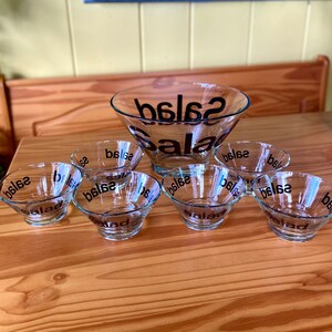 Gorgeous Vintage Wheaton Glass Large Salad Bowl Plus Six Serving Bowl ...