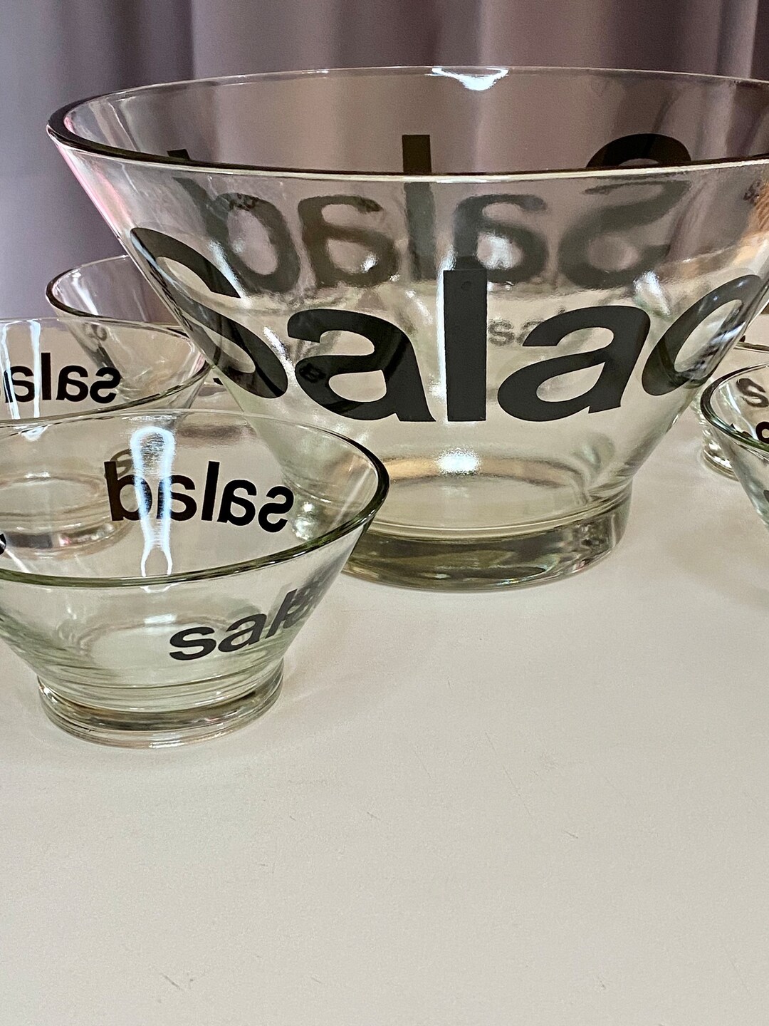 Gorgeous Vintage Wheaton Glass Large Salad Bowl Plus Six Serving Bowl ...