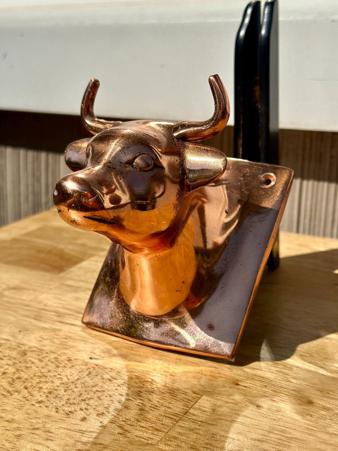 Beautiful Vintage Copper Bulls Head Apron or Kitchen Towel Hanger ...