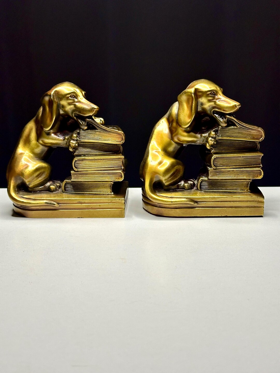 Vintage PM Craftsman Bronze Dachshund Bookends/vintage Library/vintage ...