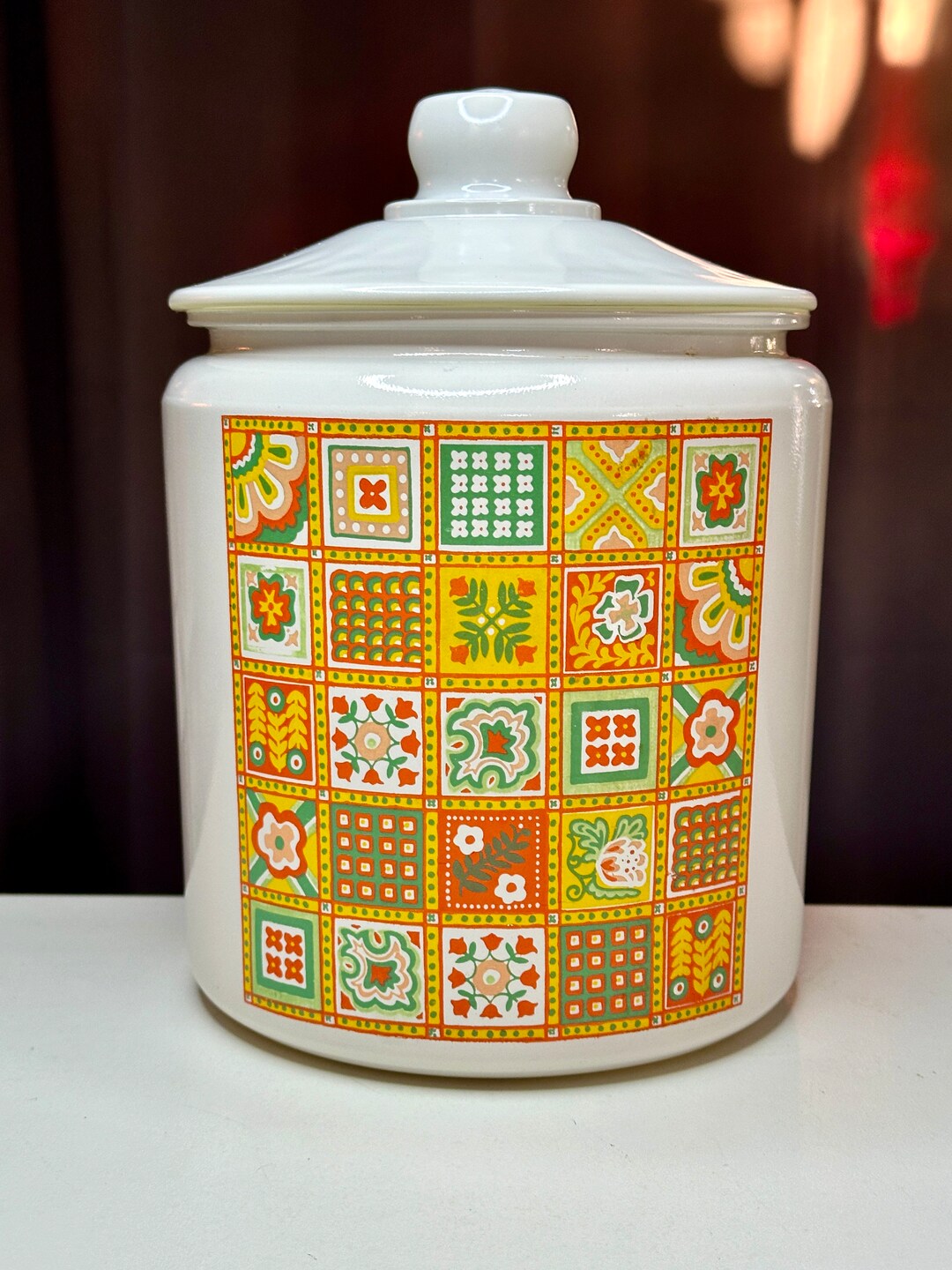 Beautiful Vintage Avon Glass Patchwork Cookie Jar/vintage Glass ...