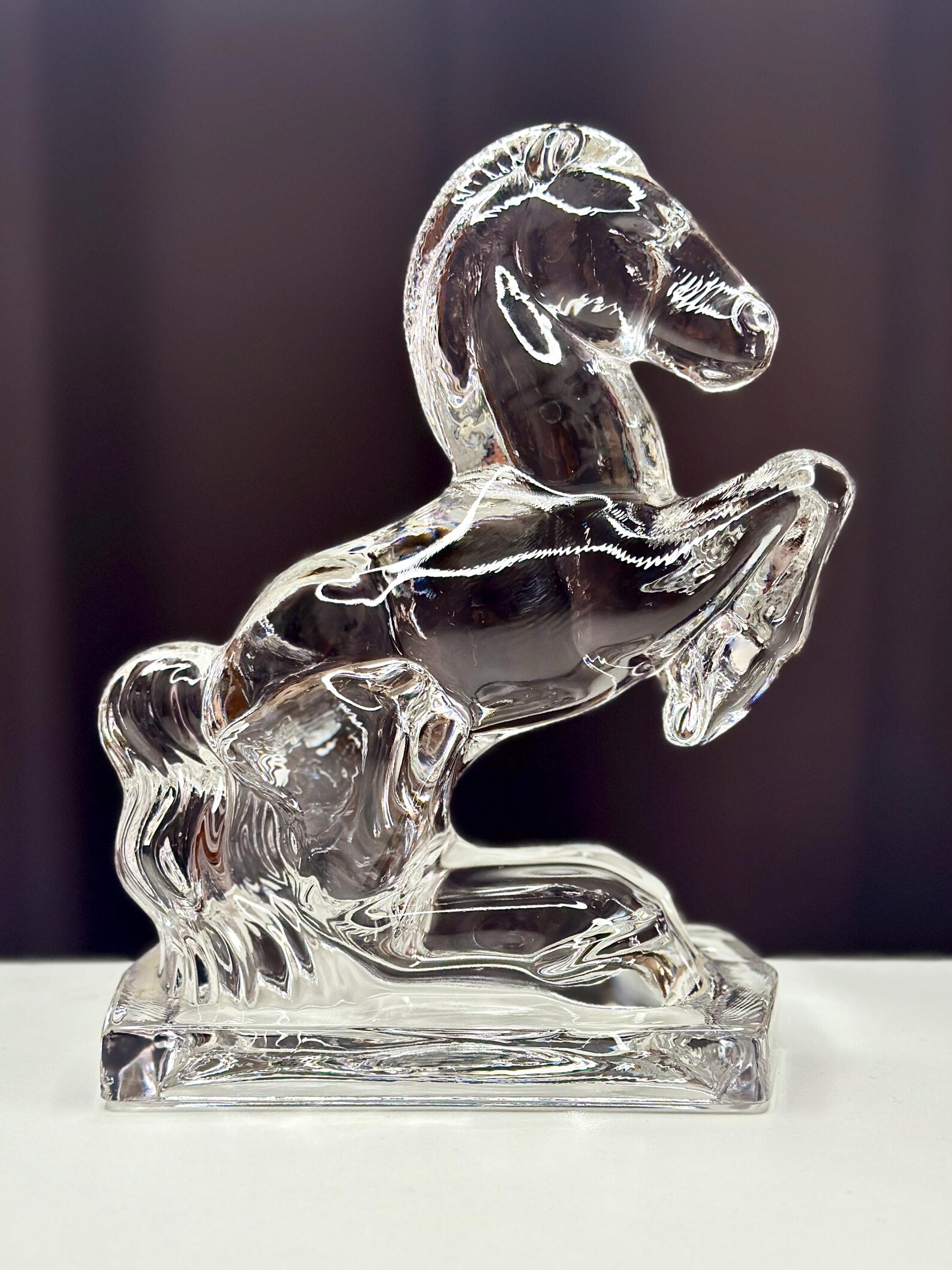 Vintage L.E. Smith Large Clear Glass Rearing Horse Figurine or Single ...