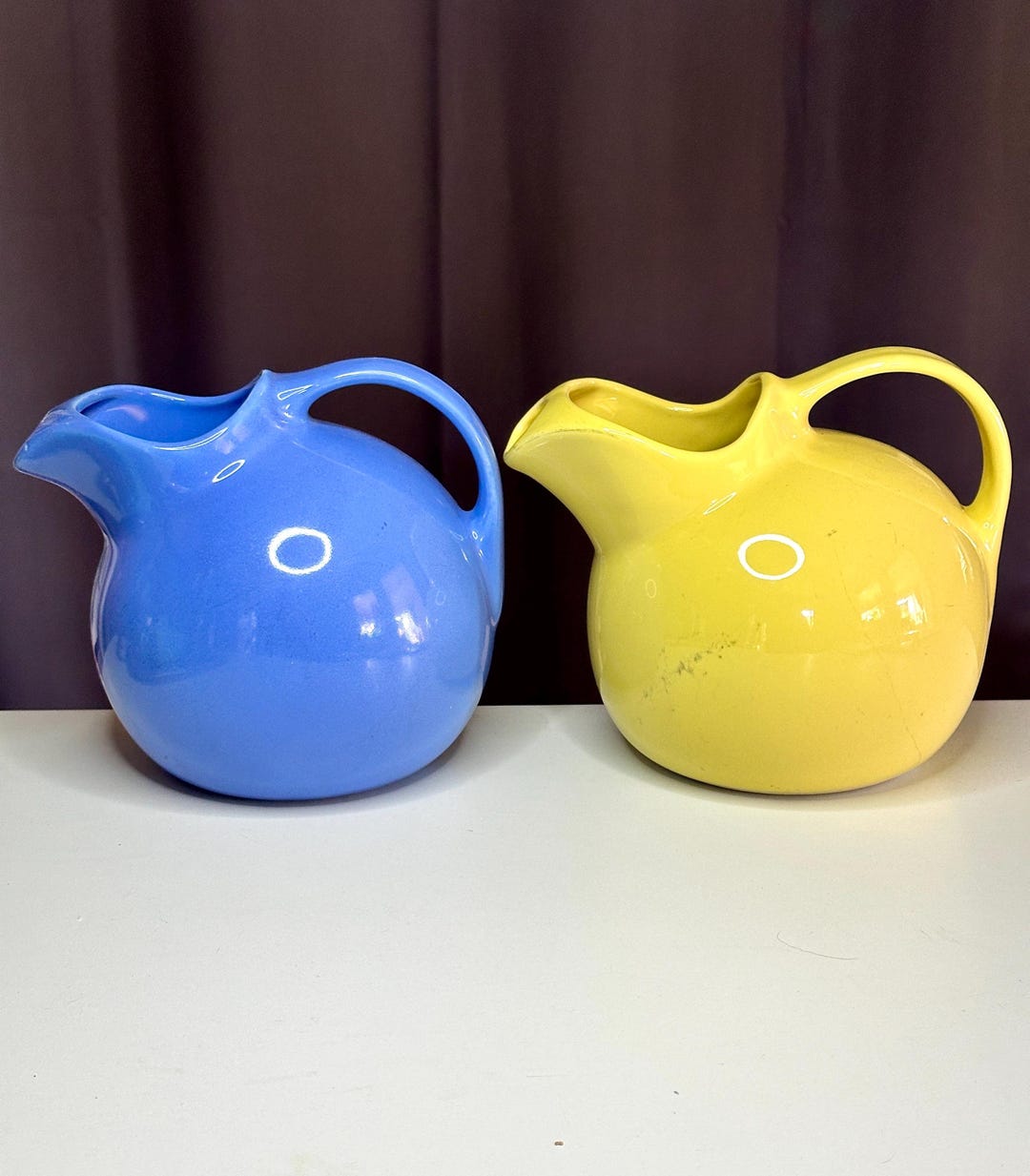 Your Choice of 2 Vintage Pitchers – Blue and Yellow Ceramic Water ...