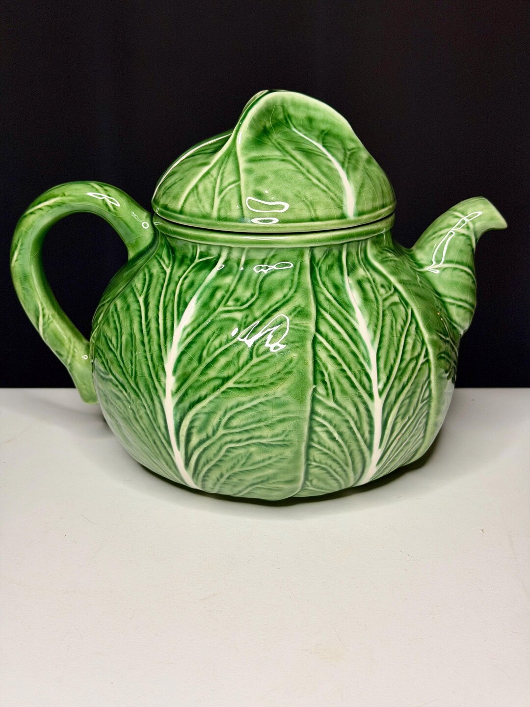 Vintage Bordallo Pinheiro Cabbage Teapot – Portuguese Majolica Green ...
