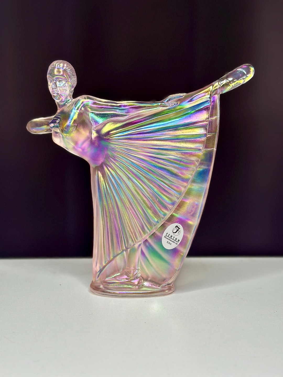 Vintage Fenton Iridescent Glass Ballerina Figurine | Pink Carnival ...