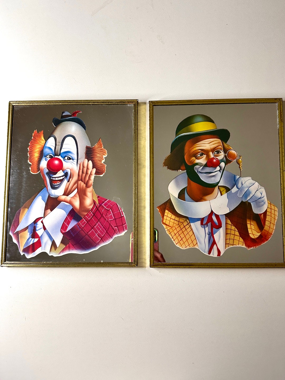 Set of Two Vintage MCM Brass and Mirror Clown Decor/vintage MCM Clown ...