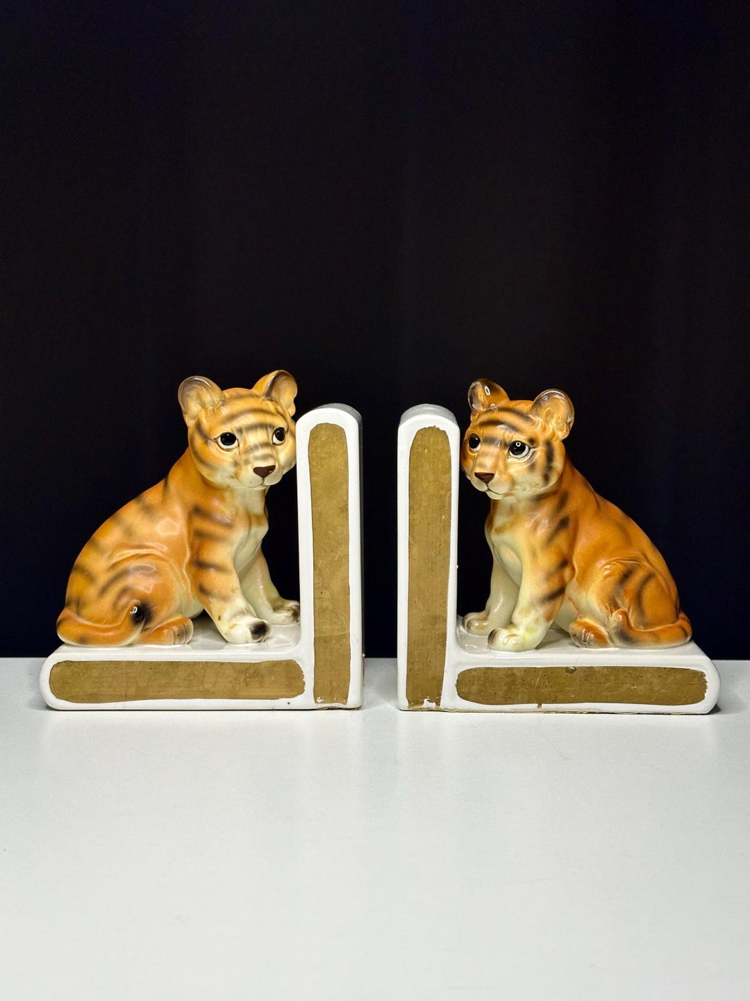 Vintage Lefton Ceramic Tiger Bookends/vintage Rare Collectible Pair of ...