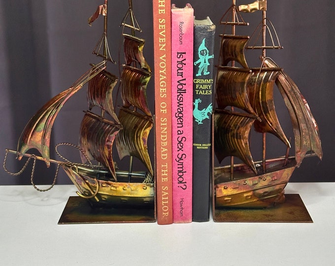 Vintage Brass Schooner Ship Bookends/vintage Brass Nautical Decor ...