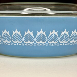 Vintage 1950s Blue Tulip Pyrex Casserole With Matching Lid and Metal ...