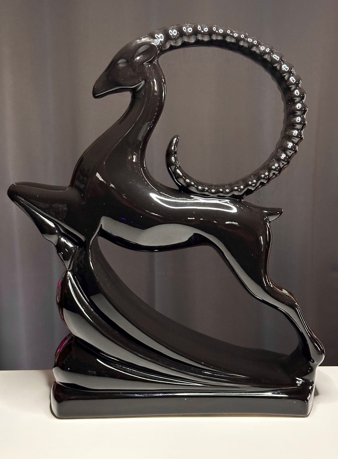 Large Vintage Royal Haeger Black Leaping Gazelle/ibex Statue/vintage ...