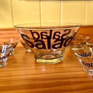 Gorgeous Vintage Wheaton Glass Large Salad Bowl Plus Six Serving Bowl ...