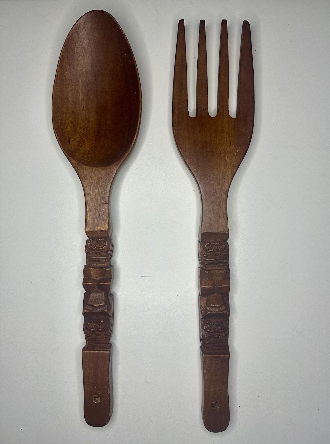 Vintage MCM Large Wooden Hanging Carved Fork and Spoon/mcm Fork and ...
