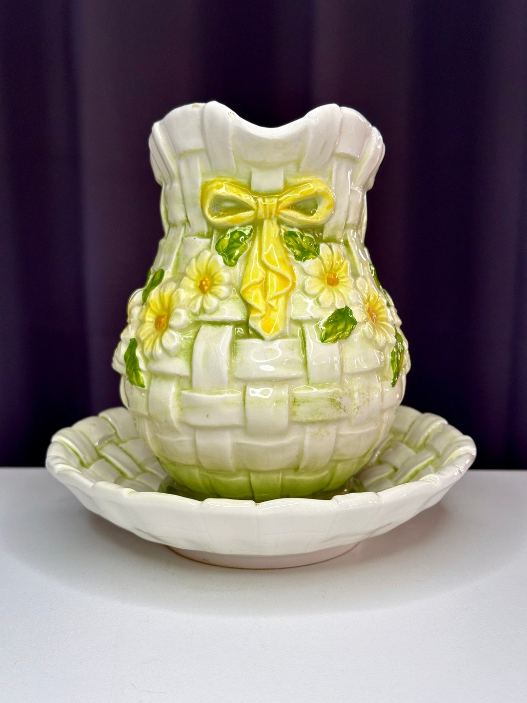 Vintage Relpo Ceramic Yellow Daisy Pitcher Set/vintage Daisy Decor ...