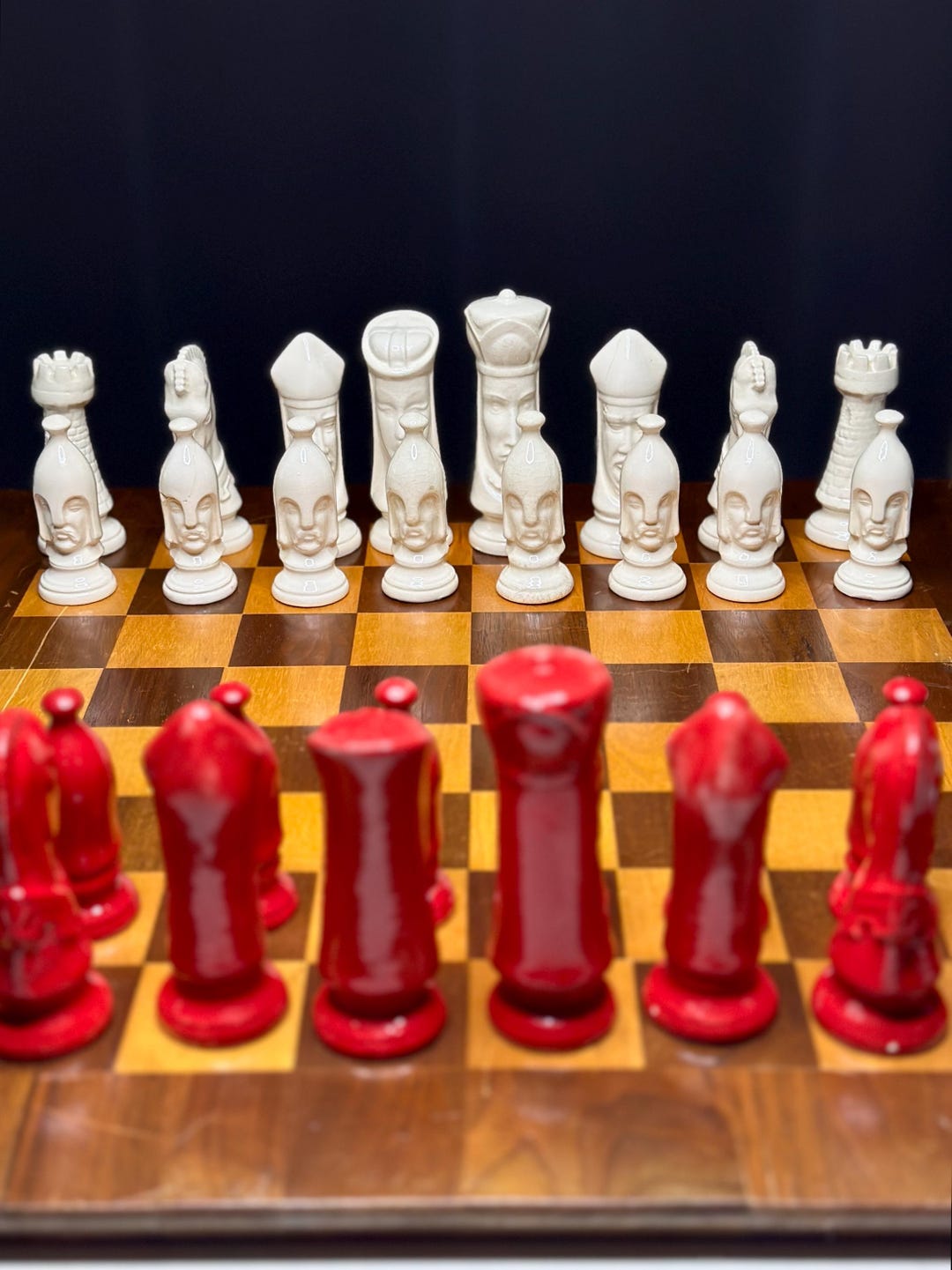 Vintage Red and White Duncan Ceramics Complete Chess Pieces/vintage ...