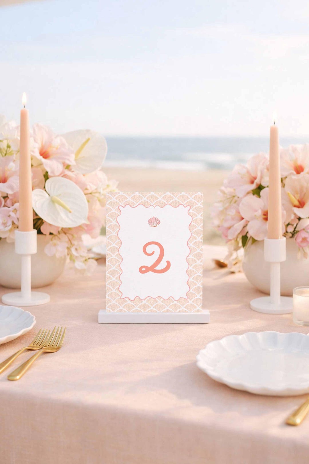 Whimsical Beach Table Number Template, Seashell Watercolor Art, Hand ...