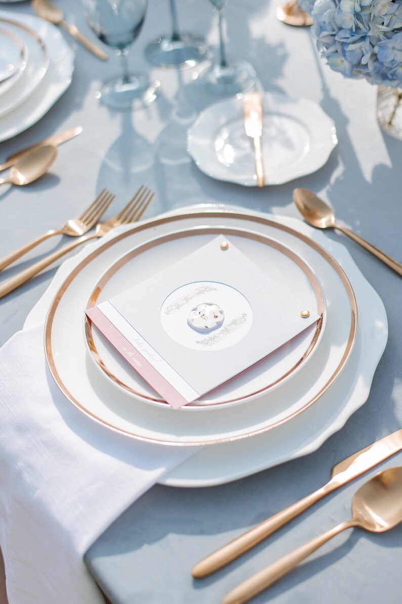 Layered Wedding Menus - Reception Dinner Menus - Gold Accent - Custom ...