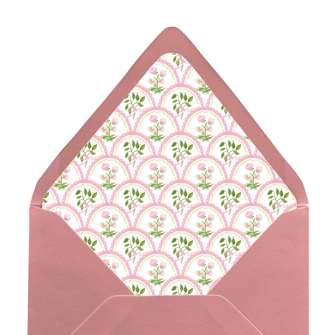 Pink Scalloped Floral Envelope Liners Pink & Green Grandmillennial A7 ...