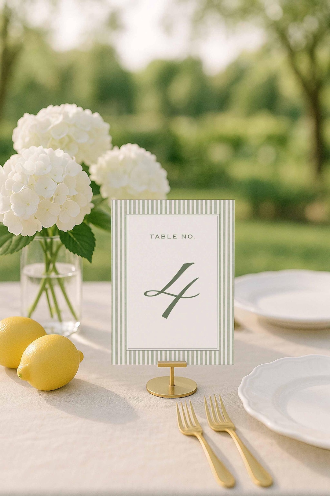 Green Stripe Table Number Template, Hand Painted Watercolor Striped ...