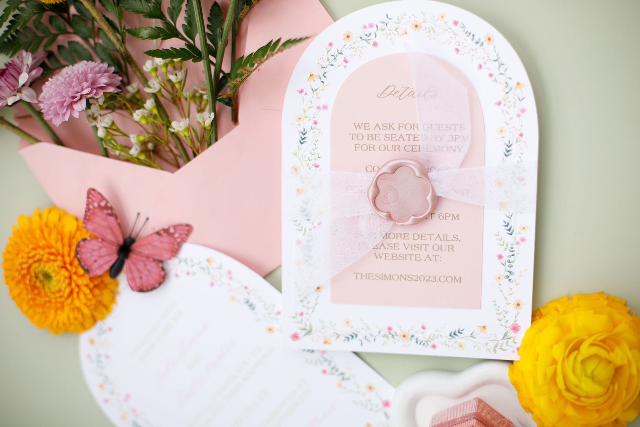 Custom Wedding Invitations Arch Shaped Wedding Invite Floral Border Wax ...