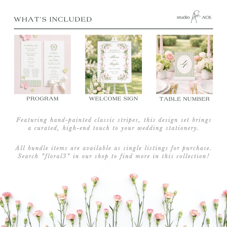 Watercolor Wedding Bundle Template, Hand Painted Green and Pink Florals ...