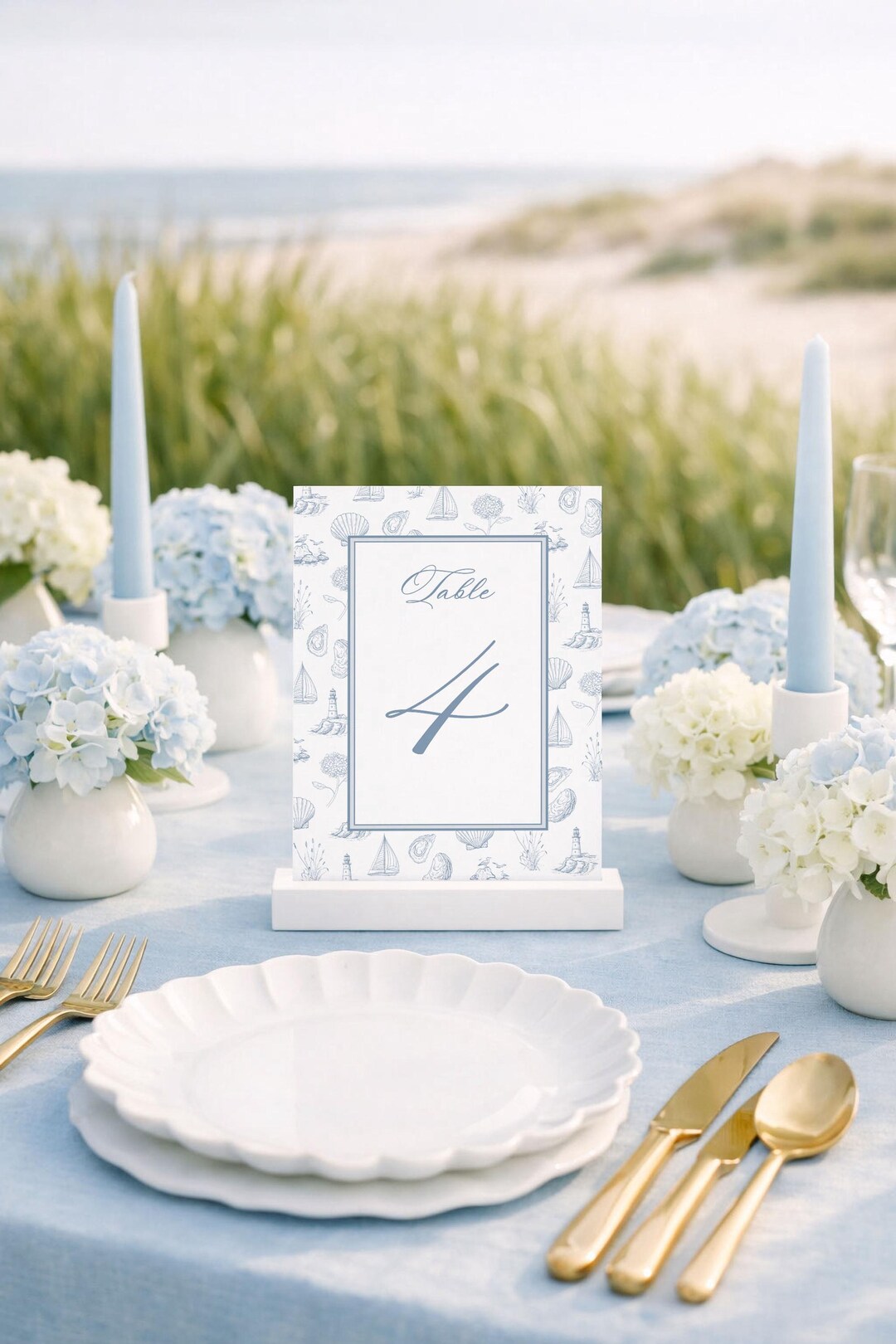 Dusty Blue Coastal Toile Table Number Templates, Nautical Wedding ...