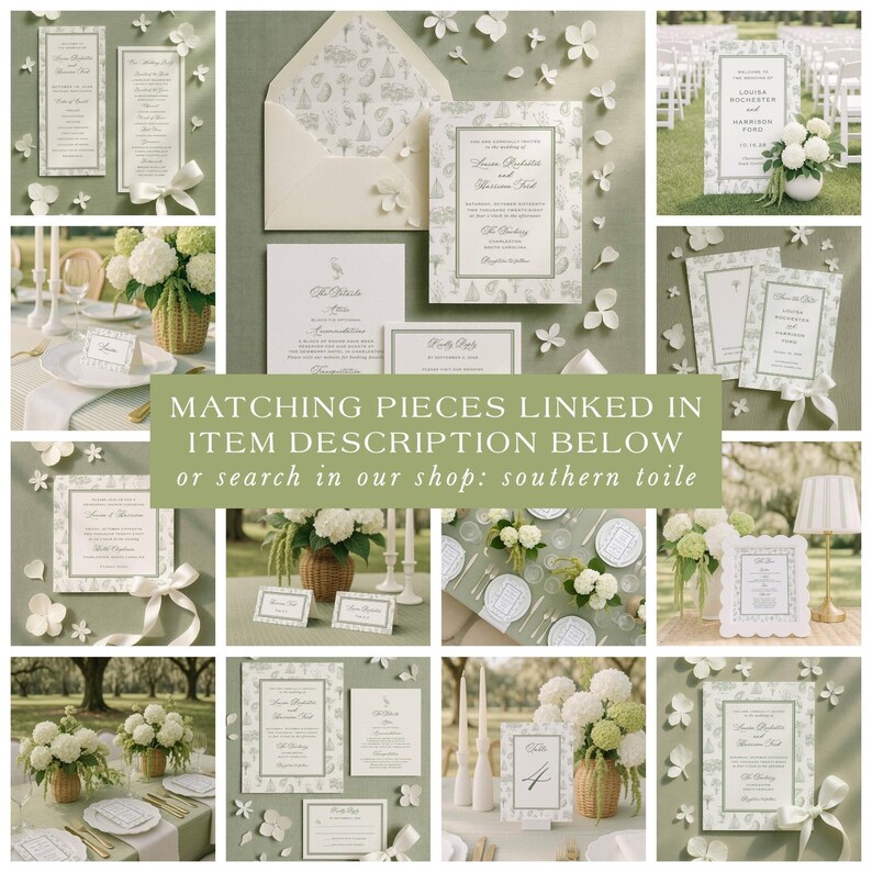 Southern Toile Invitation Suite, Coastal Palmetto & Egret Design ...