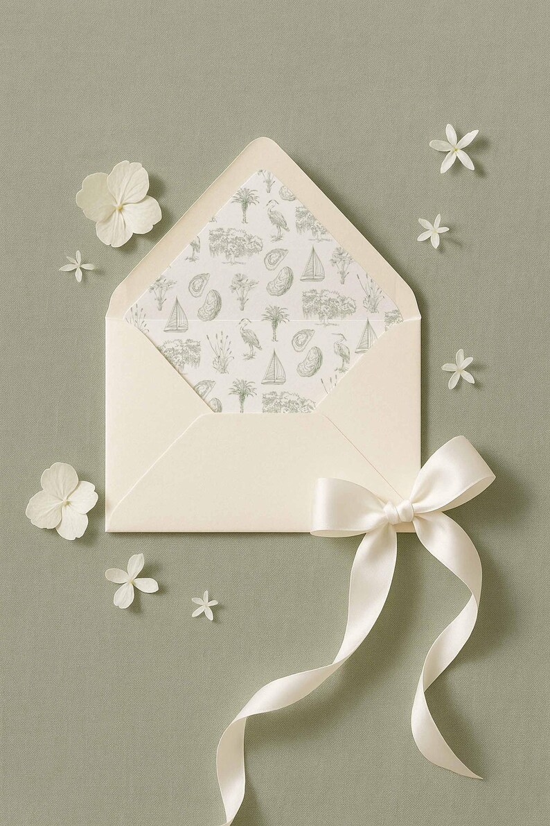 Southern Toile Envelope Liner, Coastal Palmetto + Egret Pattern ...