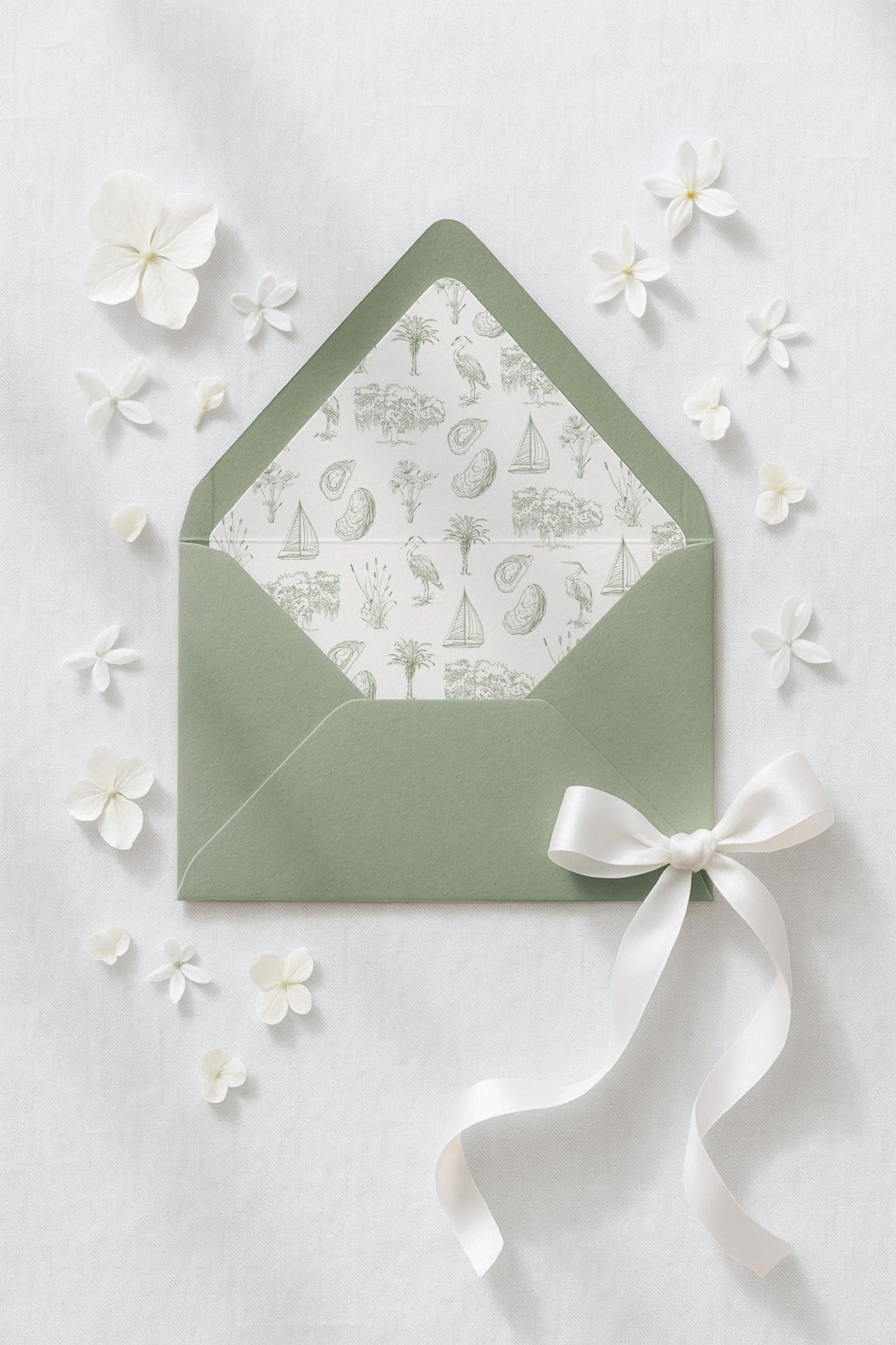 Southern Toile Envelope Liner, Coastal Palmetto + Egret Pattern ...