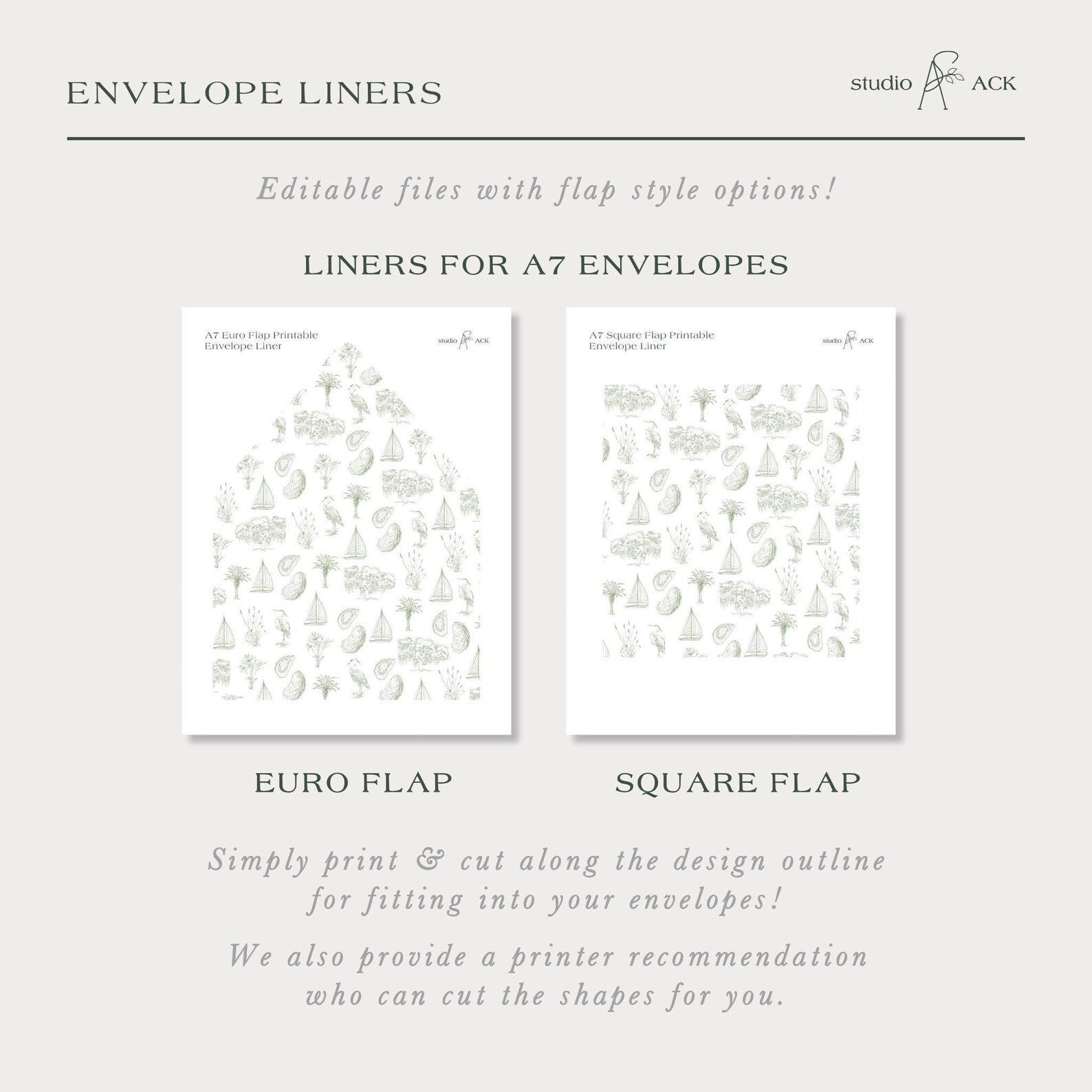 Southern Toile Envelope Liner, Coastal Palmetto + Egret Pattern ...