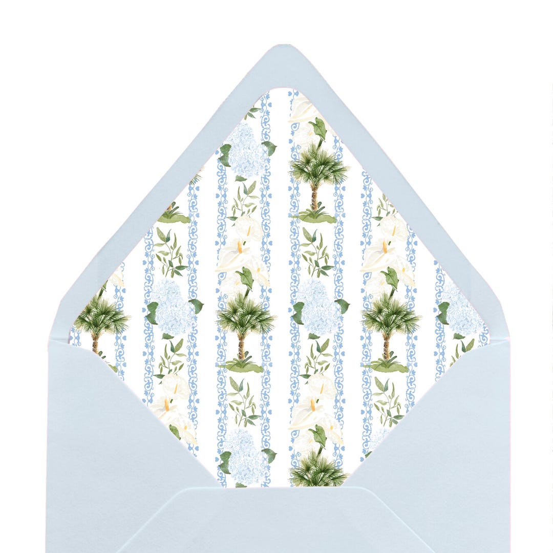 Coastal Floral Liners | Watercolor Blue Hydrangea Palm Tree A7 Euro ...