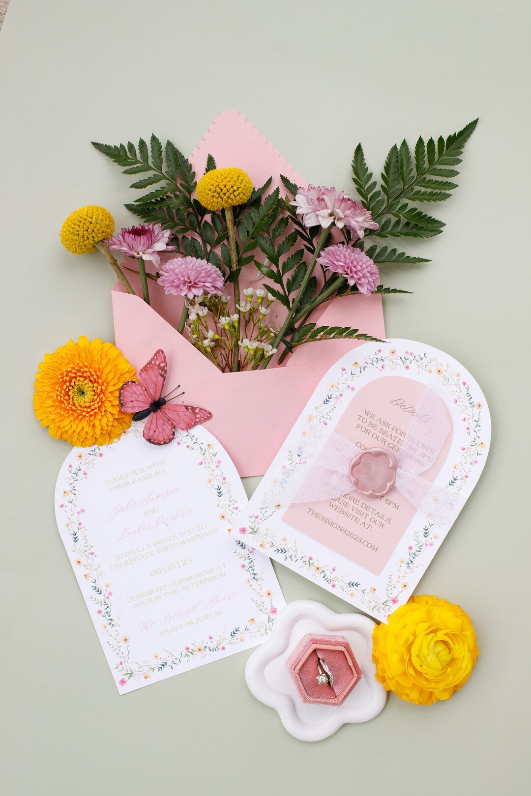 Custom Wedding Invitations | Arch Shaped Wedding Invite | Floral Border ...