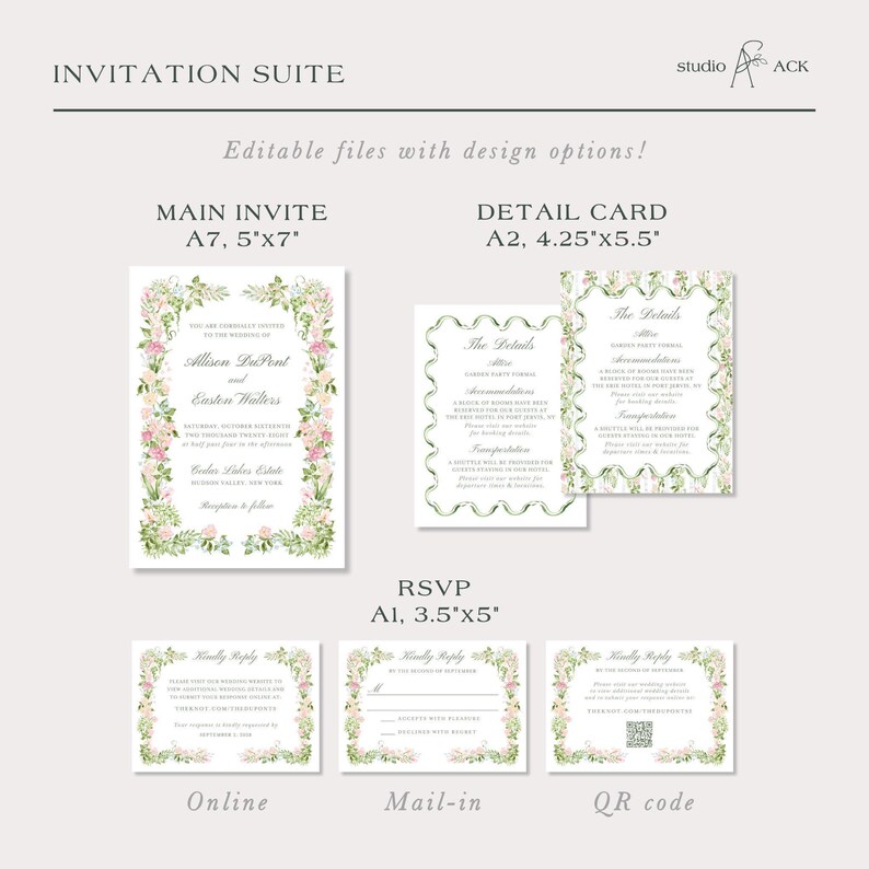 Hand Painted Watercolor Wedding Invitation Suite, Editable Canva ...