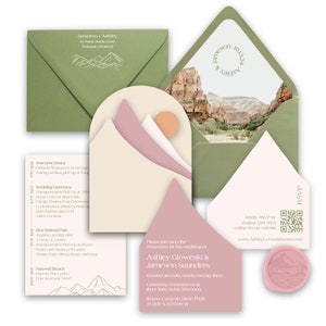 Mountain Wedding Invitations | Arch Shaped Mountain Range | Gold Foiled ...