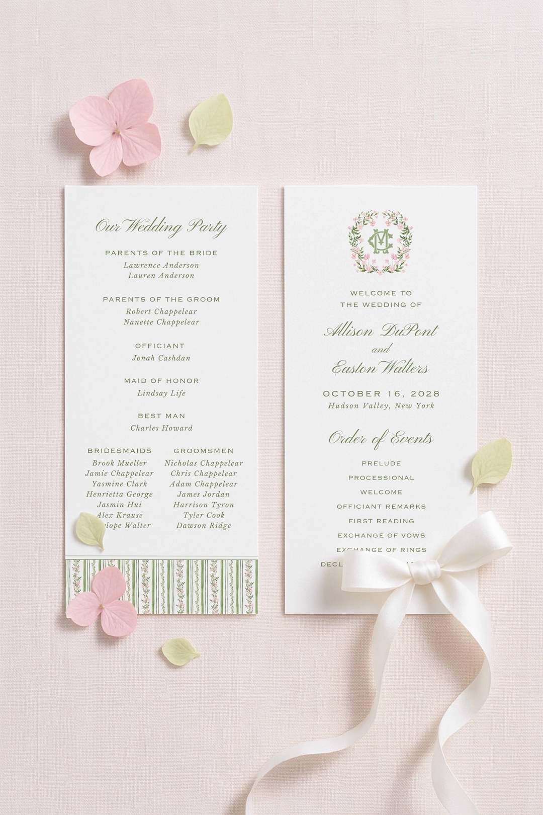 Wedding Program Template, Watercolor Floral Design, Double Sided Ceremony Program, Editable in ...