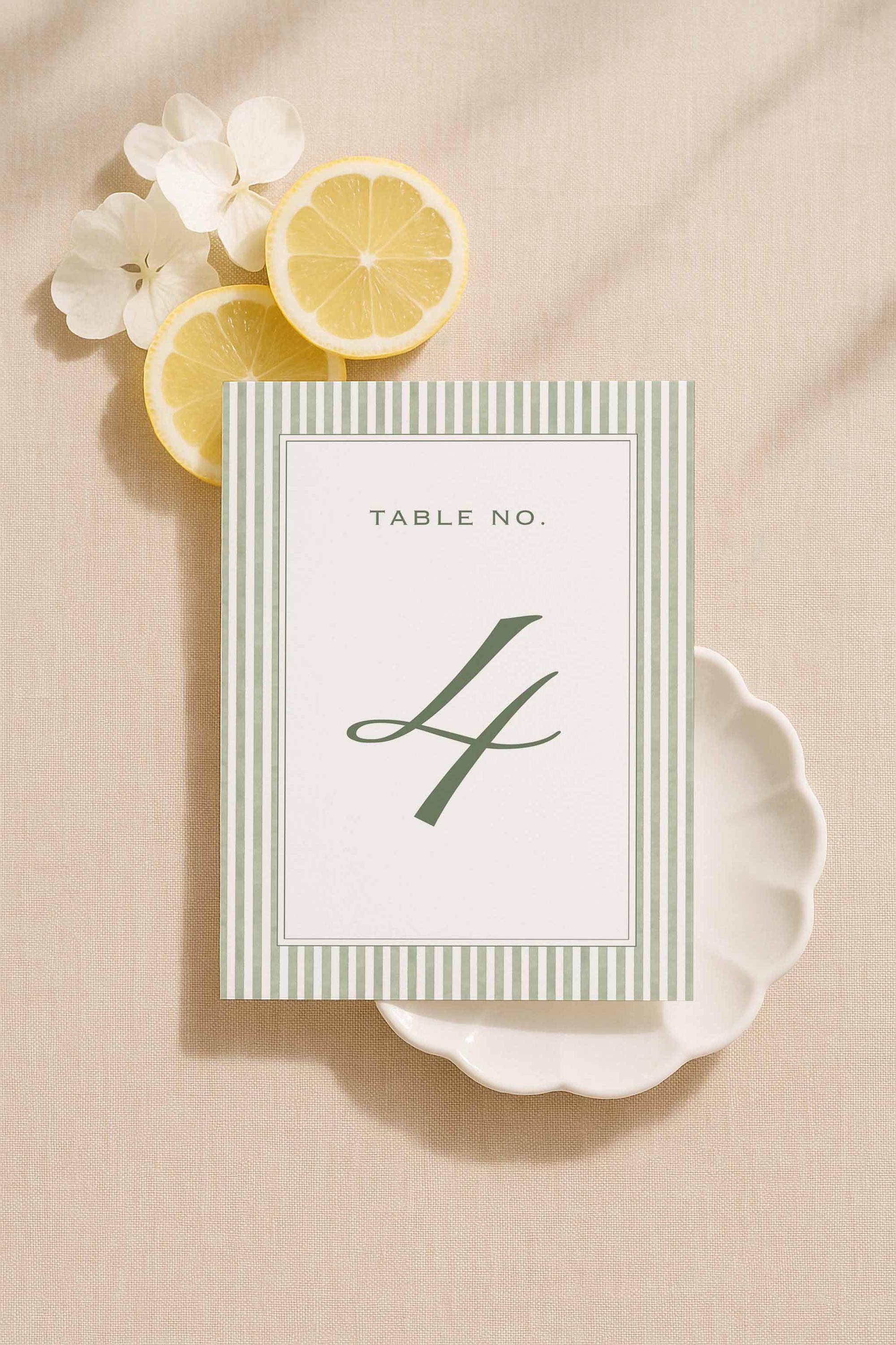Green Stripe Table Number Template, Hand Painted Watercolor Stripe ...