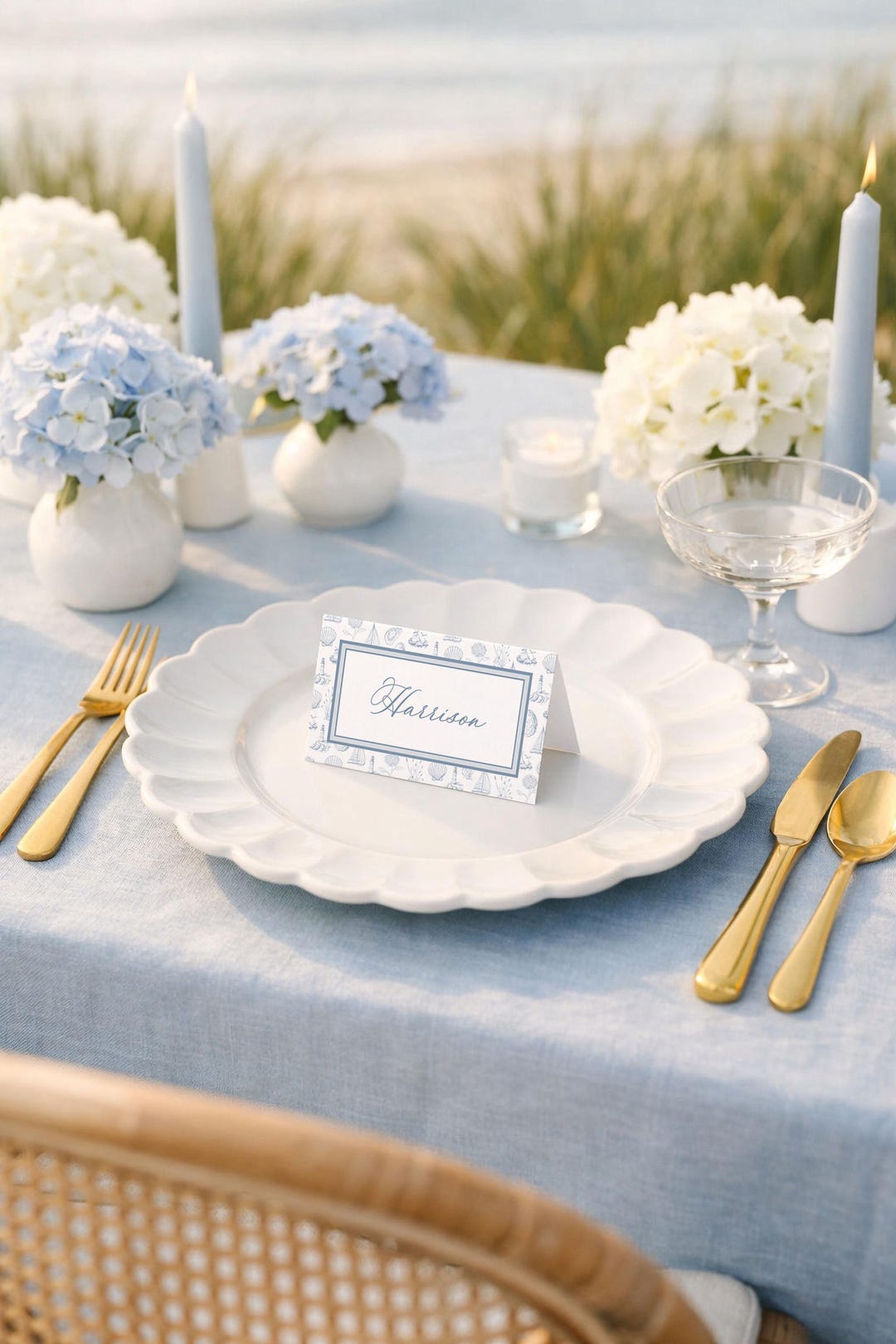 Elegant Hand Drawn Coastal Toile Place Card Template, Wedding Seat ...