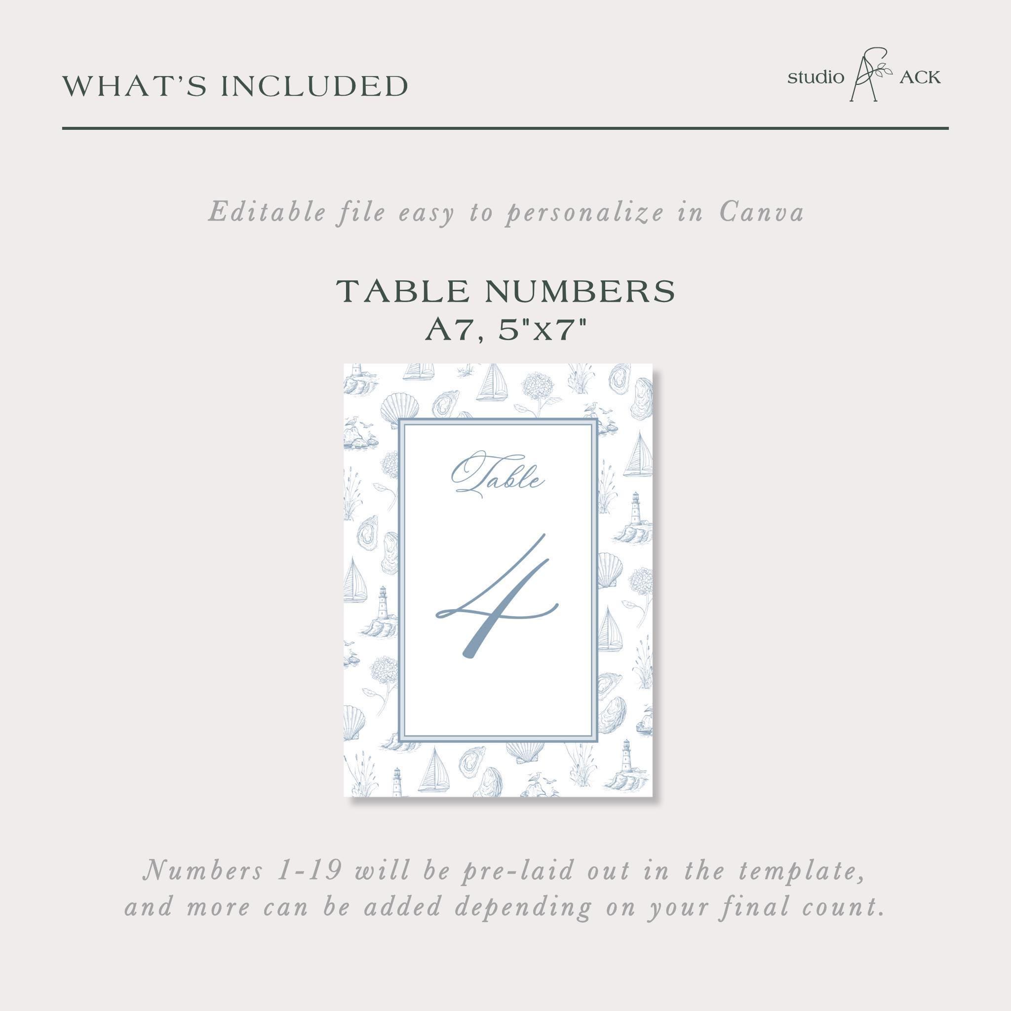 Dusty Blue Coastal Toile Table Number Templates, Nautical Wedding ...