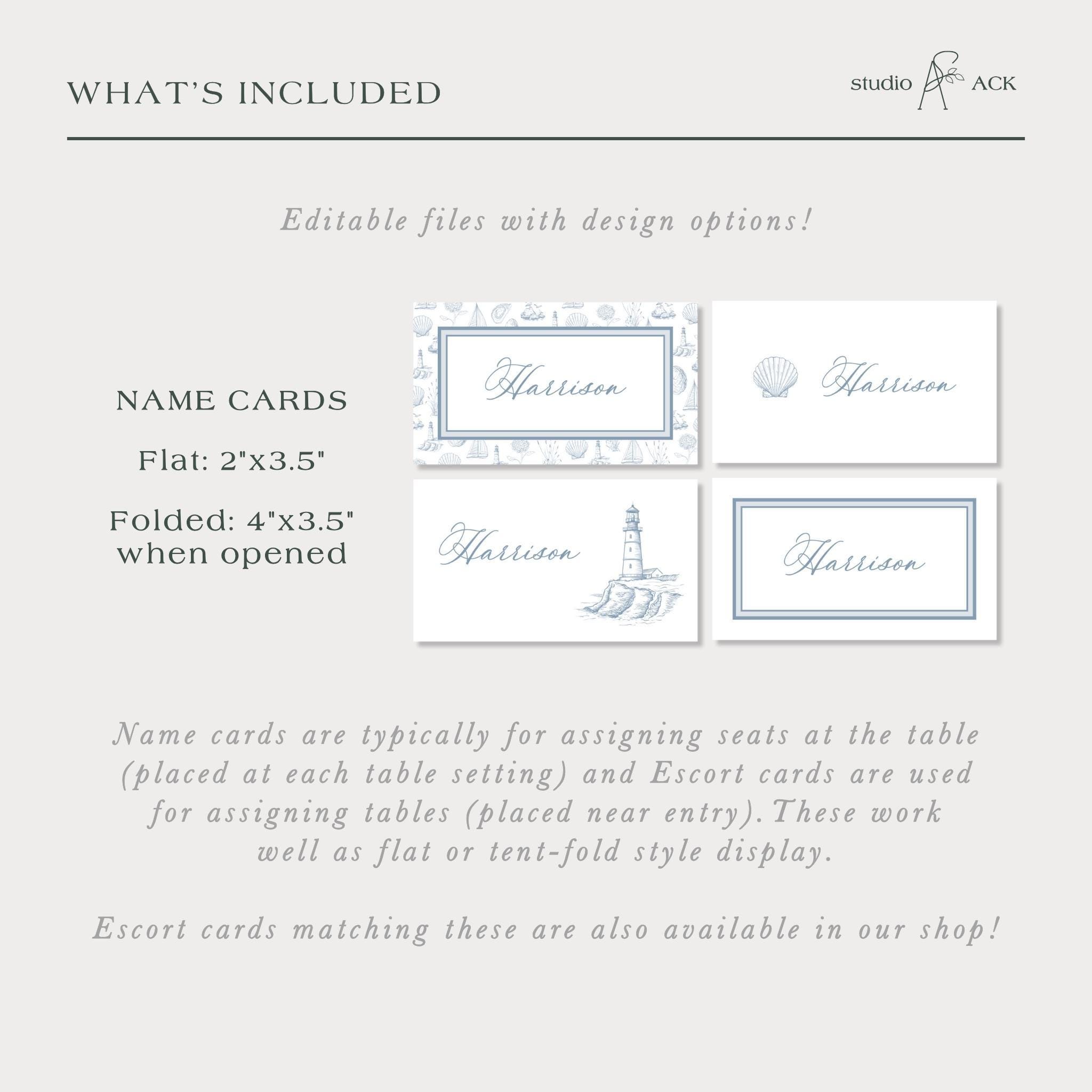 Elegant Hand Drawn Coastal Toile Place Card Template, Wedding Seat ...