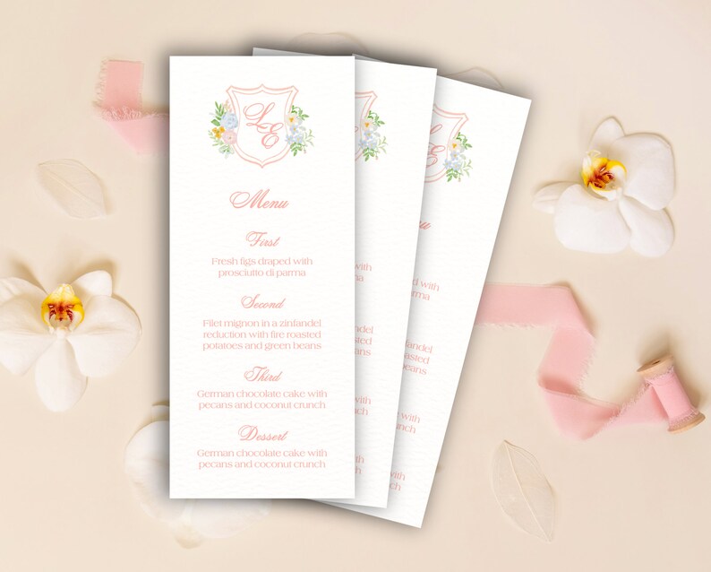 Arch Shaped Wedding Reception Menus Watercolor Floral Dinner - Etsy