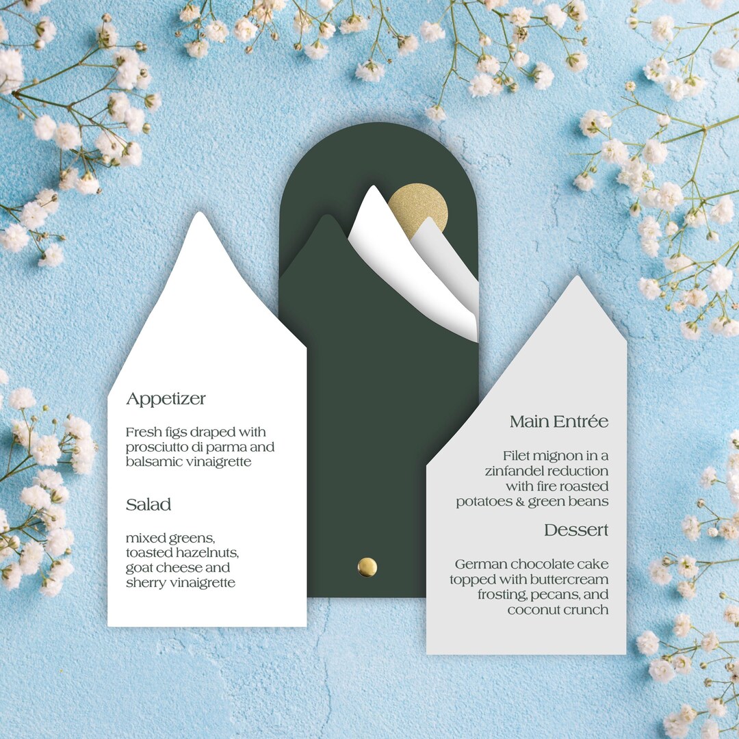 Mountain Wedding Menus Arch Shaped Mountain Range Gold Foiled Mountain ...