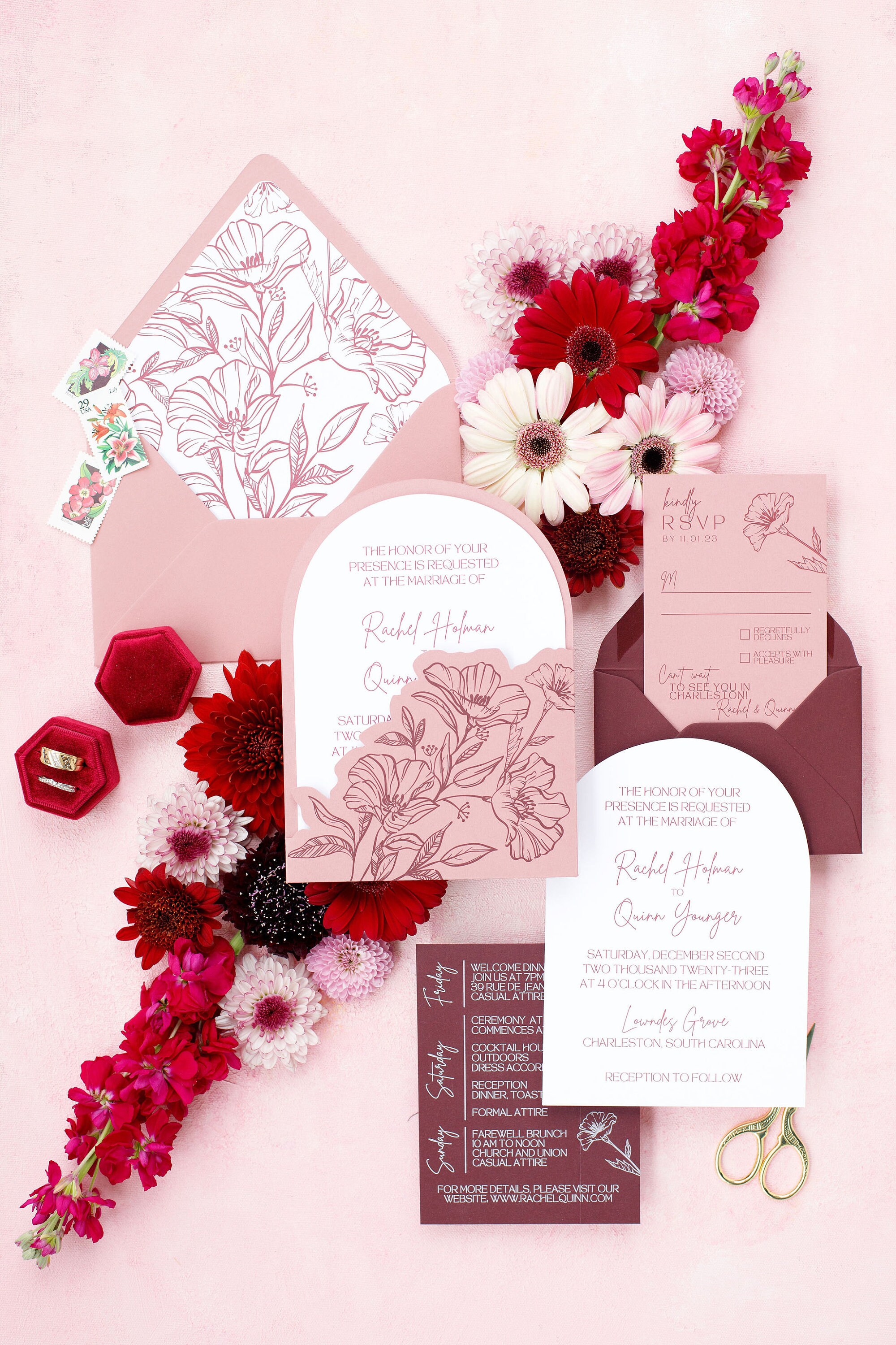 Custom Wedding Invitations | Arch Shaped Floral Pocket | Flower Design ...