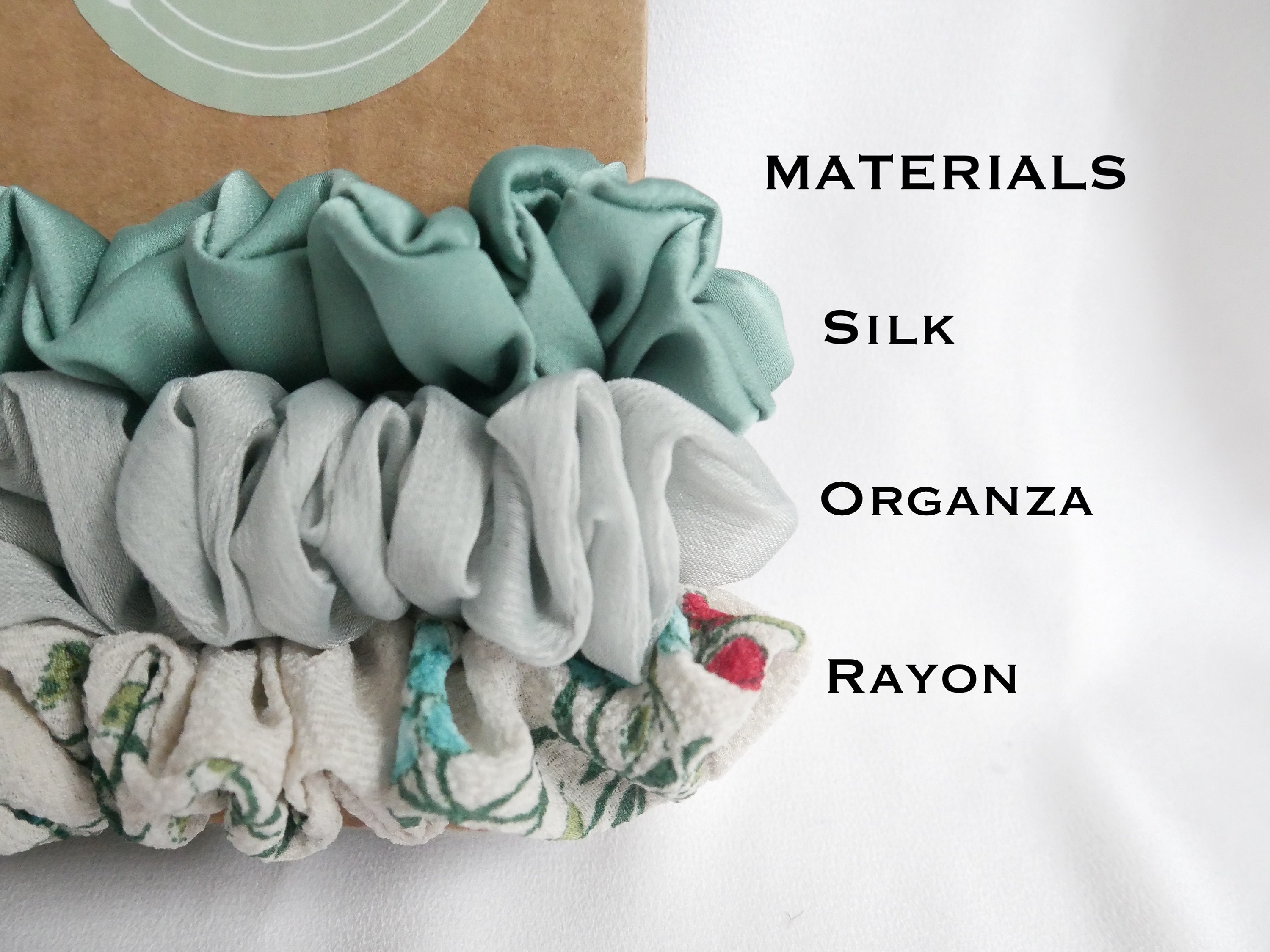 Mini Scrunchies, Set of 3, Green Shades, Skinny Scrunchies, Soft ...